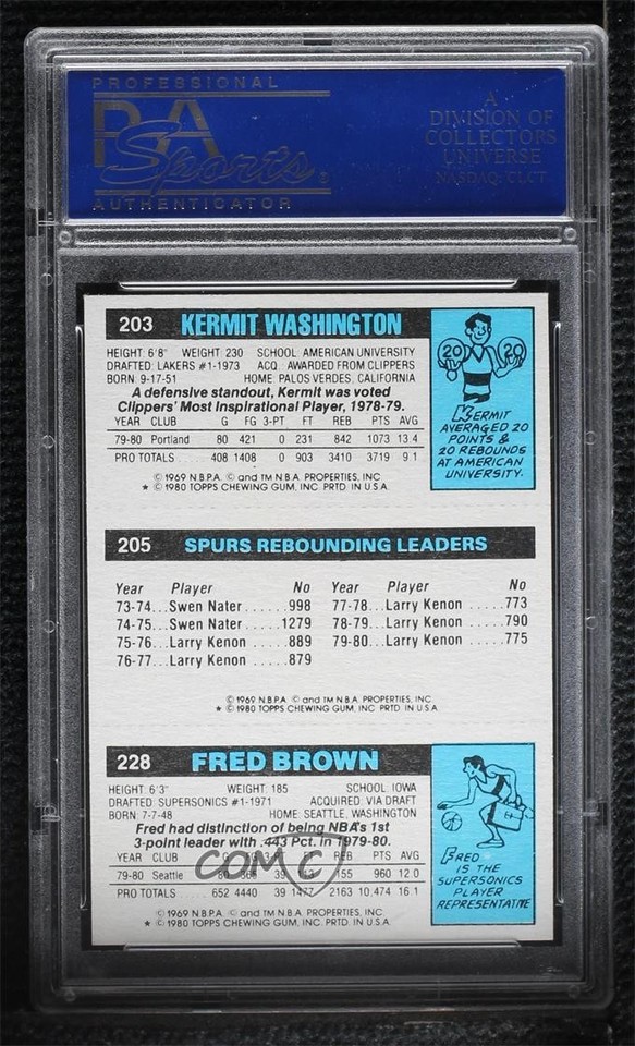 1980-81 Topps Kermit Washington Fred Brown Larry Kenon #203-205-228 PSA ...