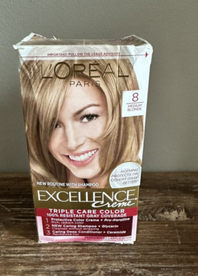 Loreal Excellence Creme Level 3 Permanent Hair Color #8 Medium Blonde ...