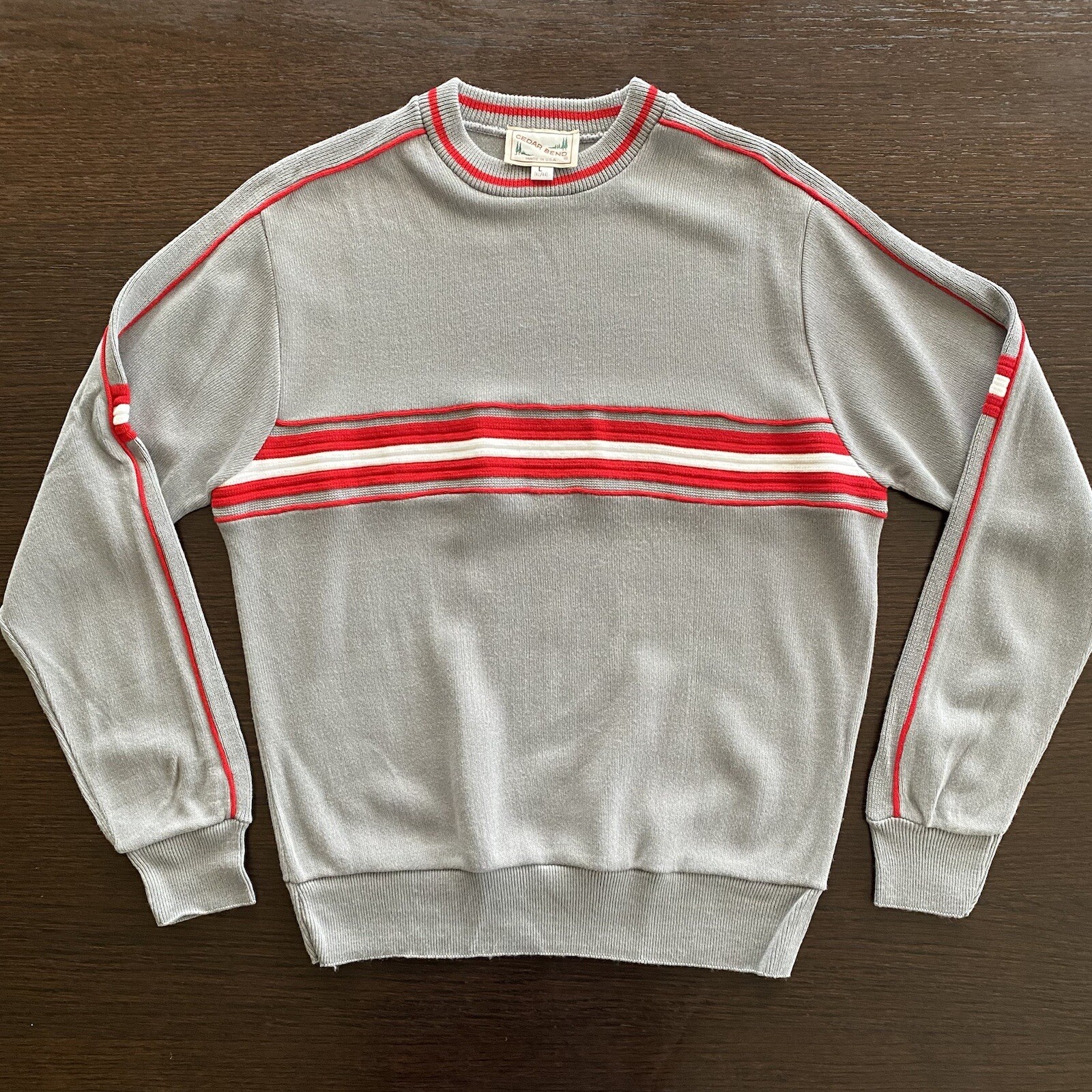 Vintage 70s Striped Piping Lightweight Long Sleeve Sw… - Gem