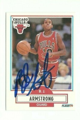 B.J. Armstrong 1990 Fleer signed autographed card Chicago Bulls Iowa ...