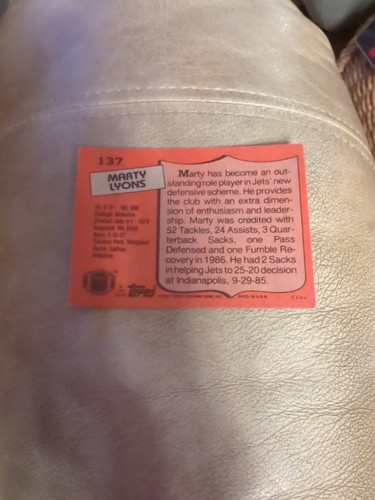 1987 Topps Football #137 Marty Lyons New York Jets Defensive End | eBay