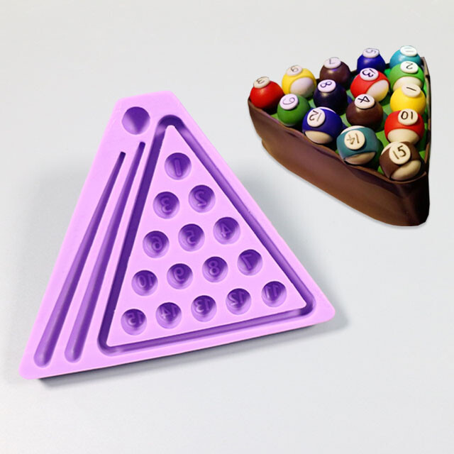 Silicone Snooker Pool Mould Balls Cue Triangle Fondant Icing Cake ...