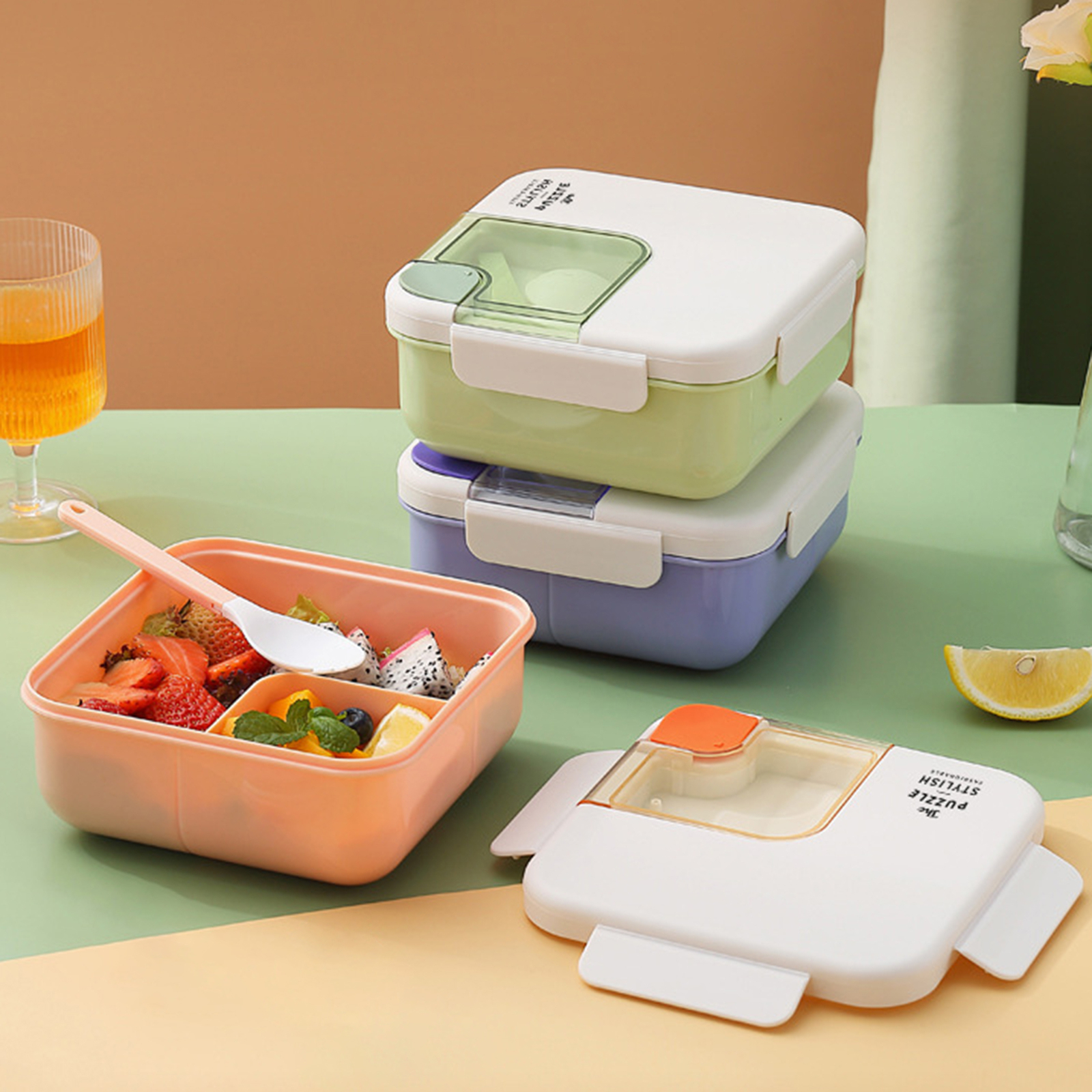 1 Set Bento Box High Capacity Eating Utensil Household Sealed Bento Box ...