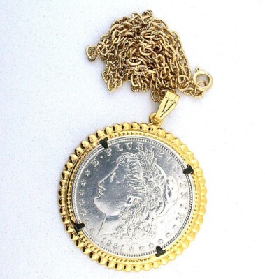1921 REAL MORGAN SILVER DOLLAR GOLDPLATED PENDANT WITH GP LINK 24 ...