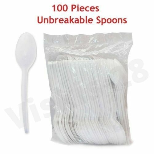 White Strong Plastic Spoons (Pack of 100, 200, 300) for Parties Wedding ...