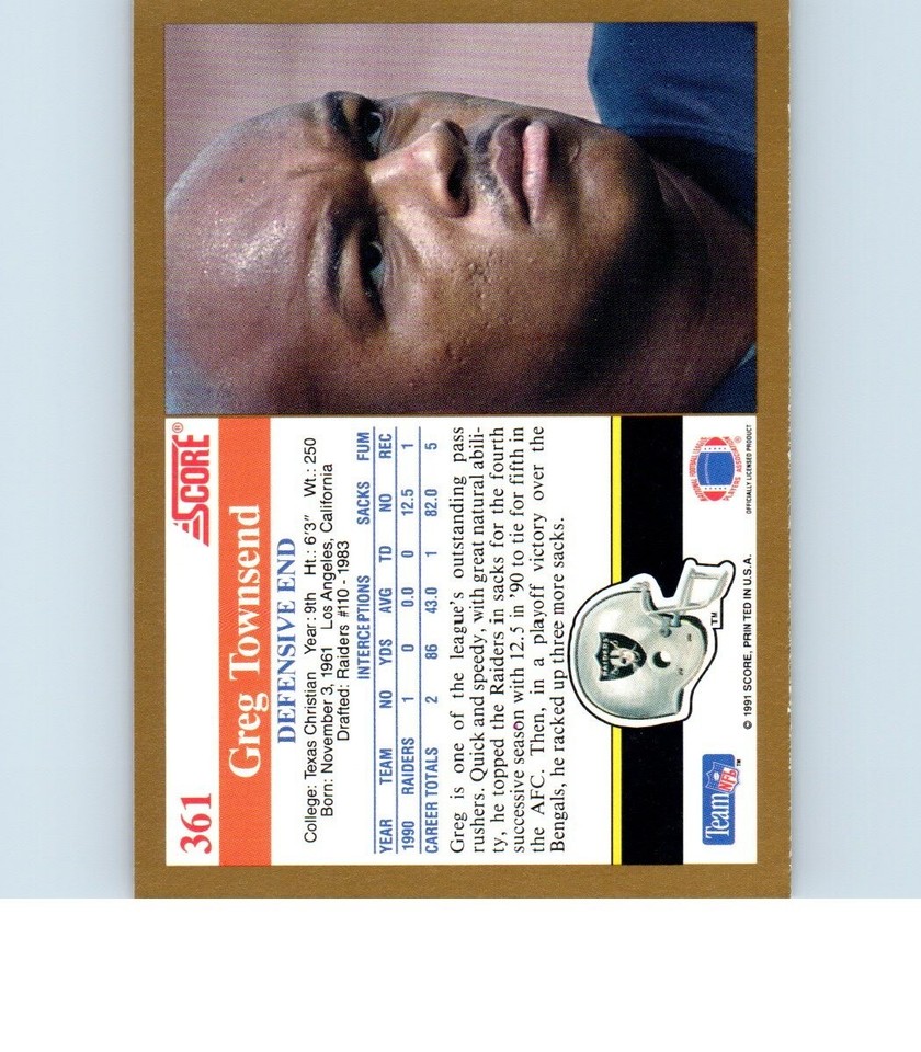 Greg Townsend 361 Raiders 1991 Score NFL Football Trading Card | eBay