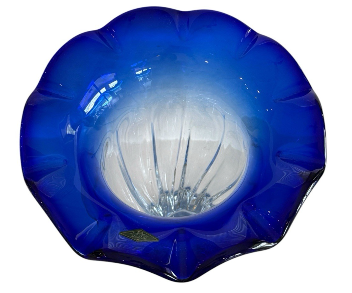 Vintage Shannon Crystal Ireland Design Handmade Cobalt Blue Ruffled ...
