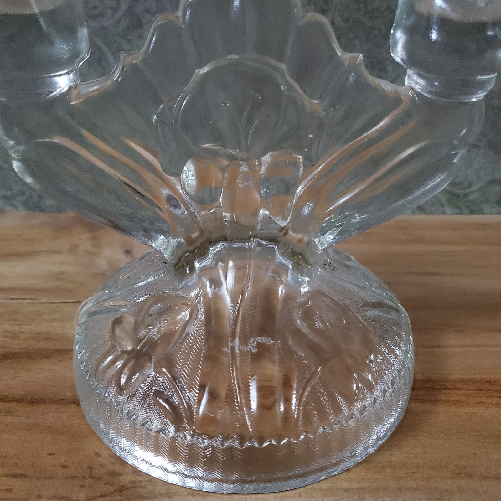 Vintage Clear Pressed Glass Double Light Candle Holder Art Deco Iris ...