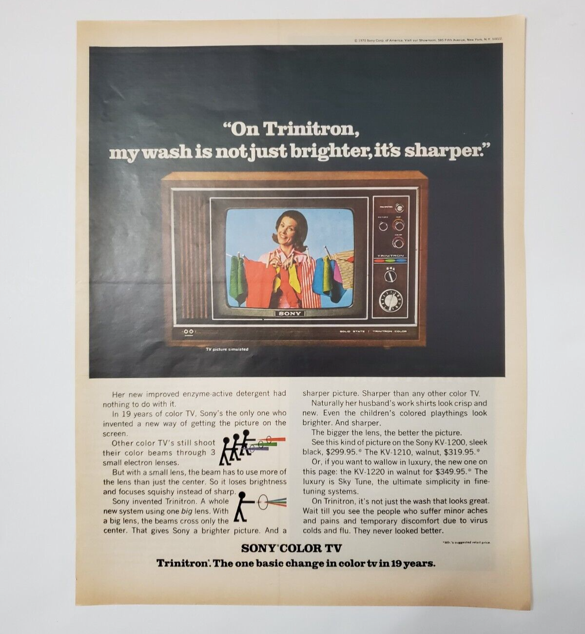 1970 Sony Color TV Vintage Print Ad Trinitron The One Basic Change In ...