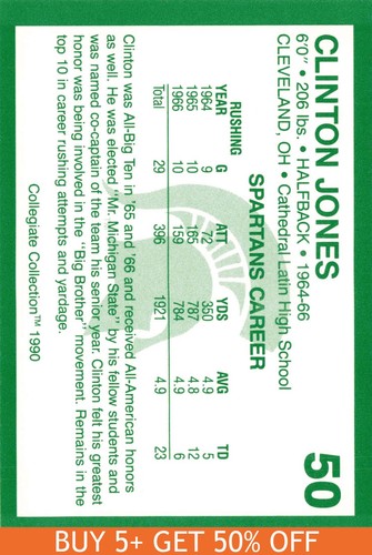 1990 Collegiate Collection Michigan State Spartans - Clinton Jones #50 ...
