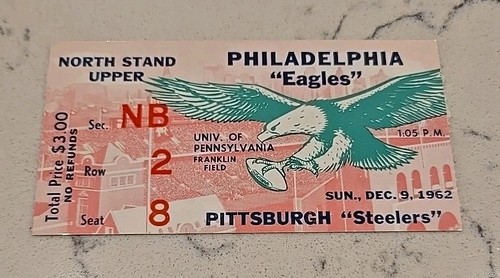 1962 Eagles Vs Steelers Ticket Stub CHUCK 'Concrete Charlie' BEDNARIK ...