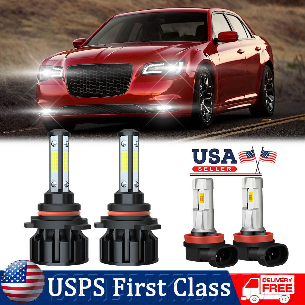 For 2011-2015 Chrysler 300 Led Headlight Hi/Lo+Fog light Combo Bulbs ...