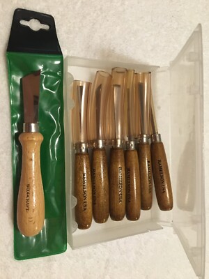 RAMELSON 6 PC. WOOD CARVING TOOL SET + 1 WOODCRAFT HARDWOOD HANDLES USA ...