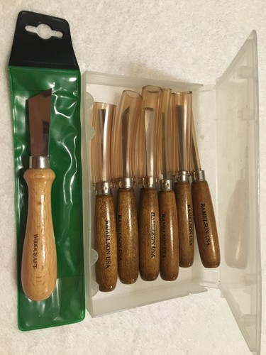 RAMELSON 6 PC. WOOD CARVING TOOL SET + 1 WOODCRAFT HARDWOOD HANDLES USA ...