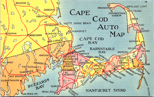 Vintage Postcard - Cape Cod Auto Map - Massachusetts - Uposted ...