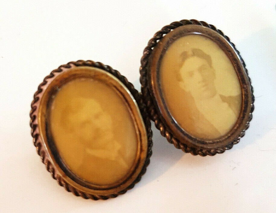 Antique 9kt Gold Double Portrait Celluloid Photos Mou… - Gem