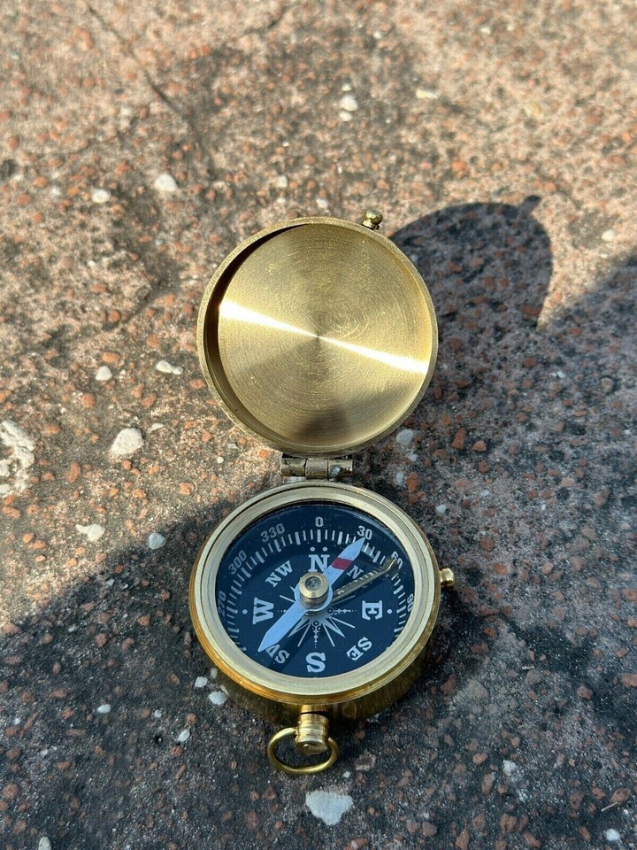Antique Brass Pocket Compass WWII Military Vintage Working Compass Gift ...