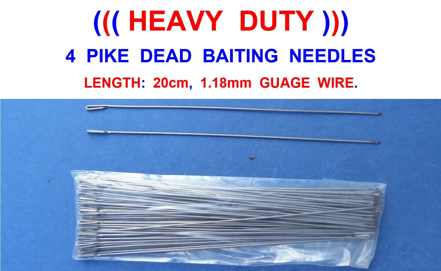 4 HEAVY DUTY PIKE DEADBAIT NEEDLES FOR COARSE FISHING SNAP TACKLE DEAD ...