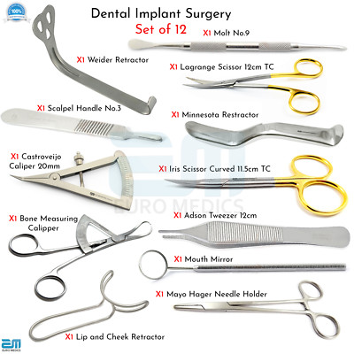 Periodontal Instruments Kit Dental Implants Surgery Set of 12 PCS ...