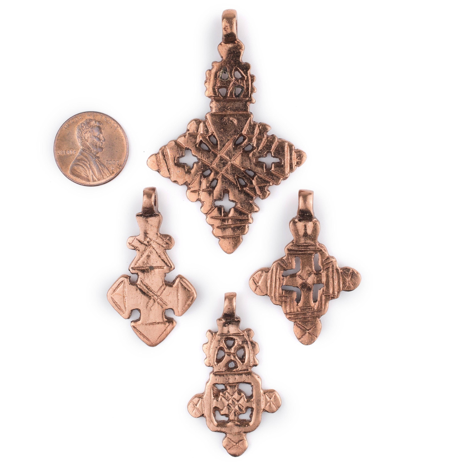 4 Pack: Ethiopian Copper Coptic Cross Pendants African Large Hole ...
