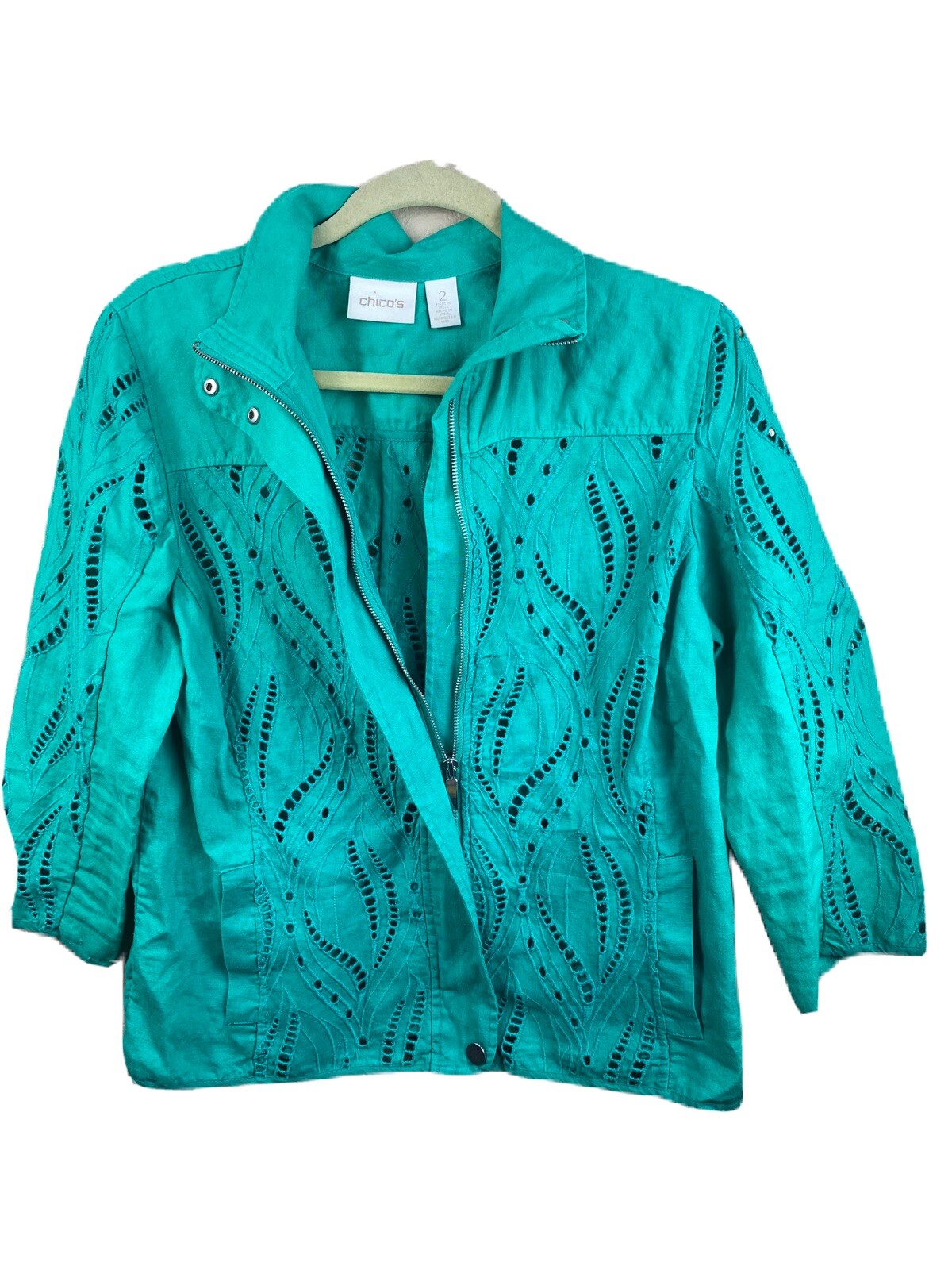 Chicos Eyelet Linen Jacket - Gem