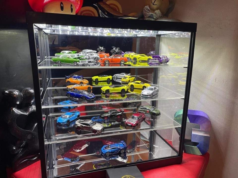 Car Display Case 4 Tier Acrylic LED Light 1/18 Model 1/24 Diecast 1/64 ...