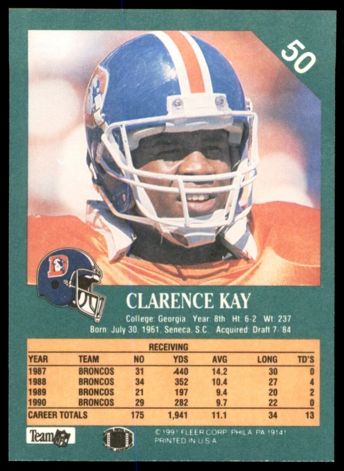 1991 Fleer Clarence Kay . Denver Broncos #50 | eBay