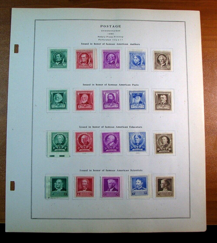 US Stamp Old Album Page Scott# 859-893 Famous Americans Issue 1940 MH ...