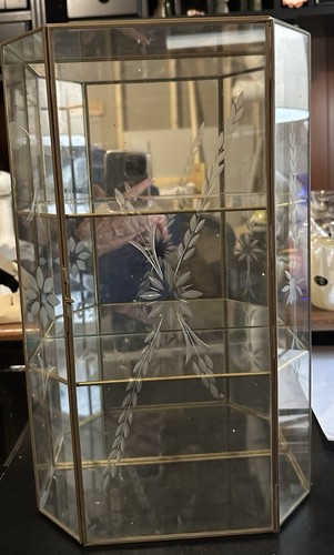 Vintage Lg. Mirrored Glass Brass Curio Cabinet/Display Case ETCHED ...