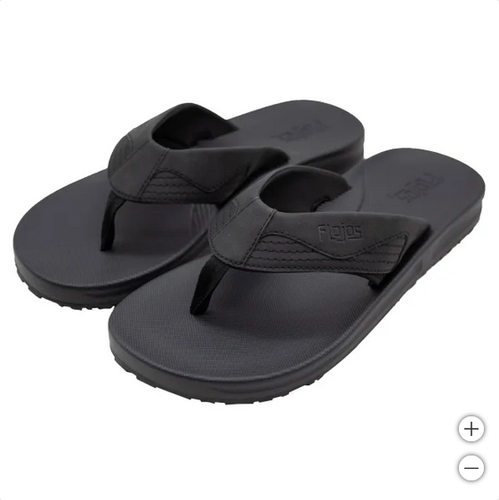 Flojos Mens Flip Flops Black Sandals Shoes Logo Padded Webbing Toepost ...