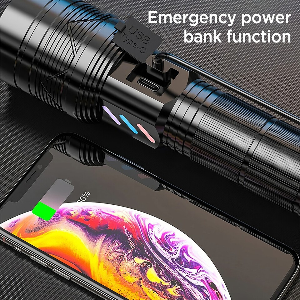 Super Bright High Lumens LED Flashlight USB Rechargeable Tactical ...