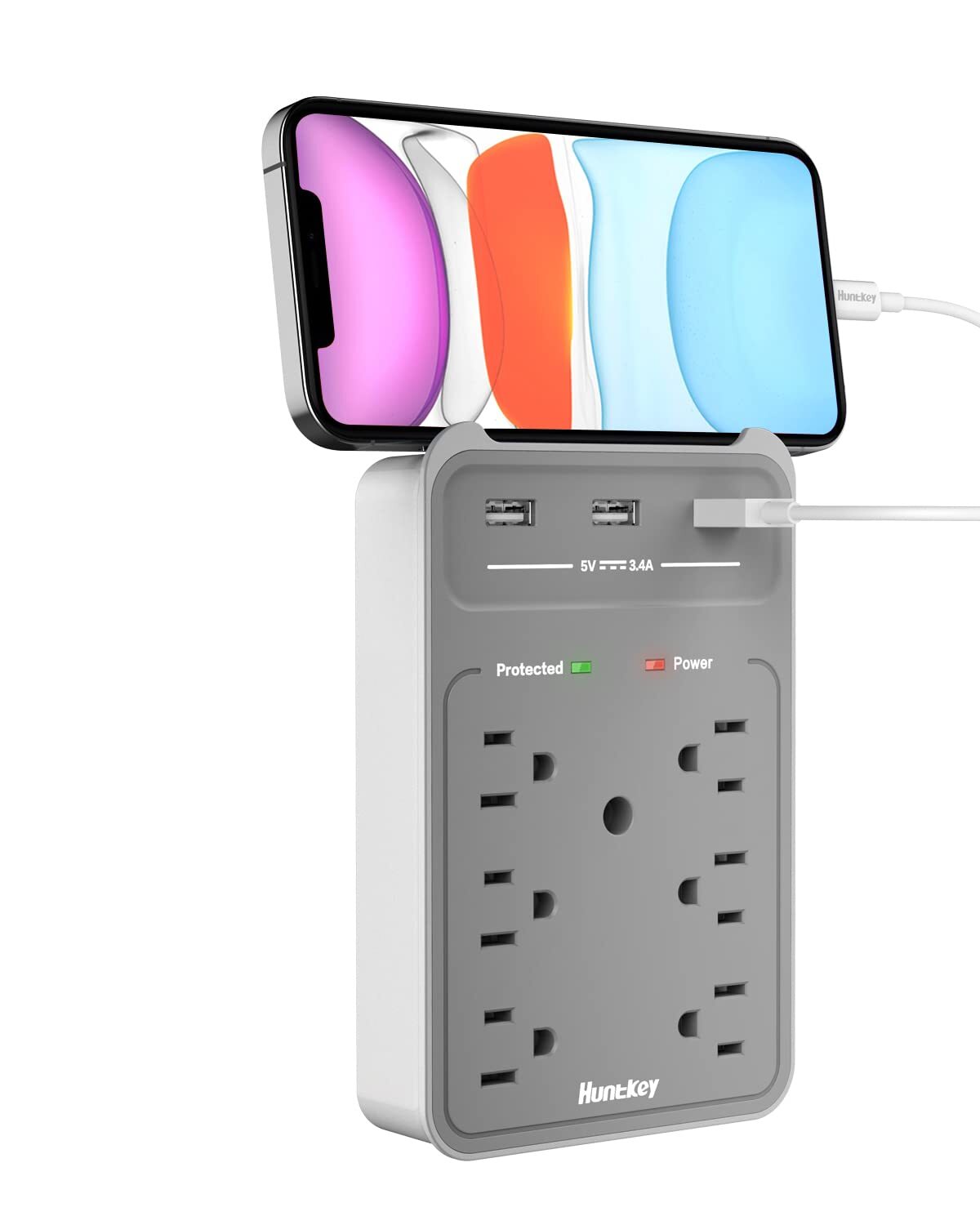 Multi Plug Outlet 3 USB Ports 3.4 Amp with Phone Cradle, 6 AC Surge ...