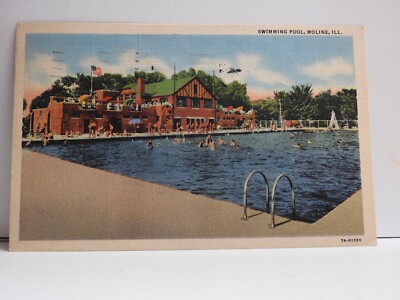 Municipal Swimming Pool Moline, Illinois Linen Postcard Posted 1948 ...