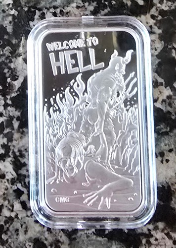 2024 'Welcome To Hell' 1 Oz CMG Mint .999 Fine Silver Rare Art Bar w ...
