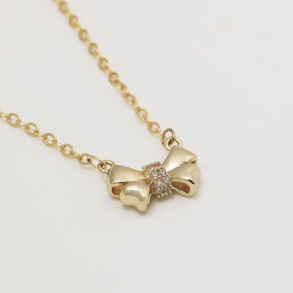 Gold Necklace for Women - Bow Necklace 14K Dainty Gold Necklace Cute ...