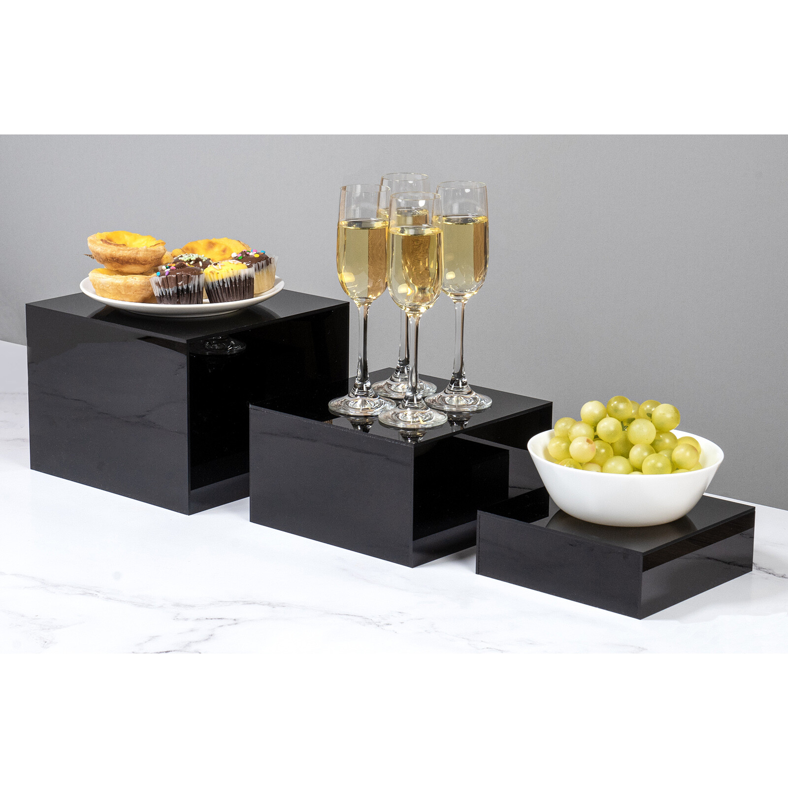Set of 3 Black Acrylic Cube Display Nesting Risers with Hollow Bottoms ...