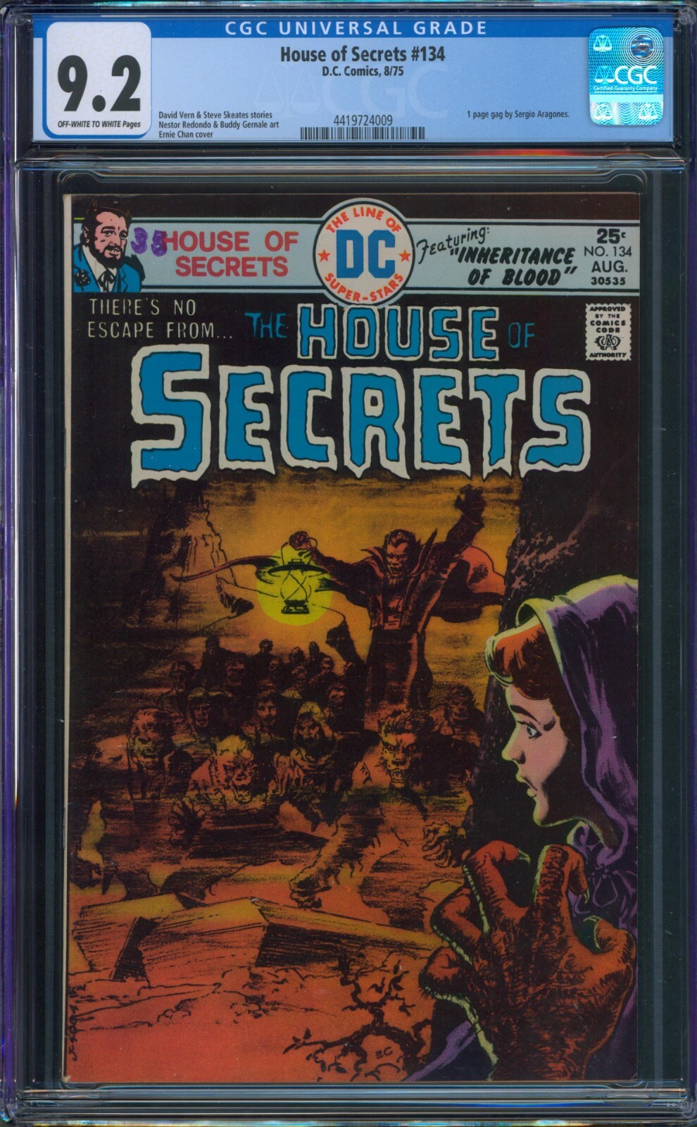 House of Secrets #134 CGC 9.2 NM- OwWp 1 Pg Gag by Sergio Aragones 1975 ...