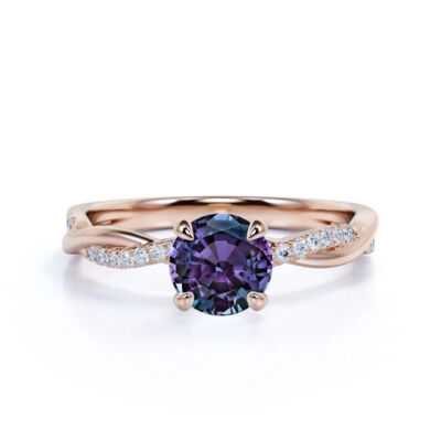 1.25 Carat Round Alexandrite Infinity Engagement Ring Twisted Band ...