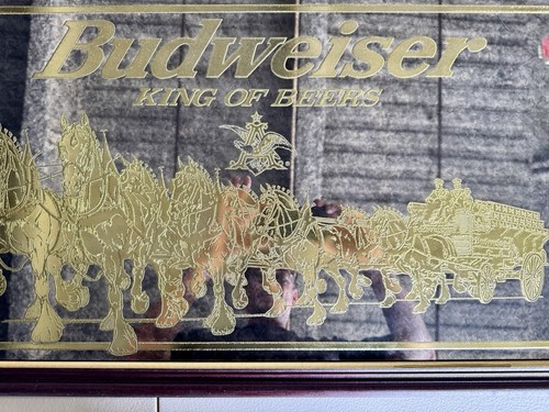 Vintage 1998 Budweiser King Of Beers Gold 3D Clydesdales Smoked 34x18.5 ...