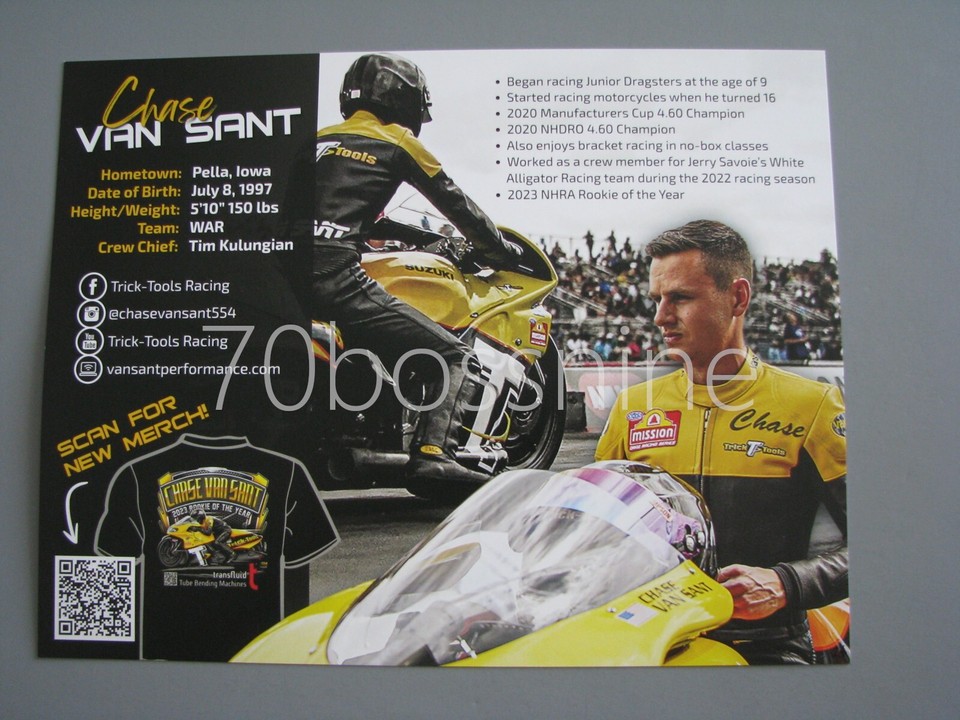 CHASE VAN SANT 2024 TRICK TOOLS PRO STOCK BIKE 8.5x11 NHRA DRAG RACING ...