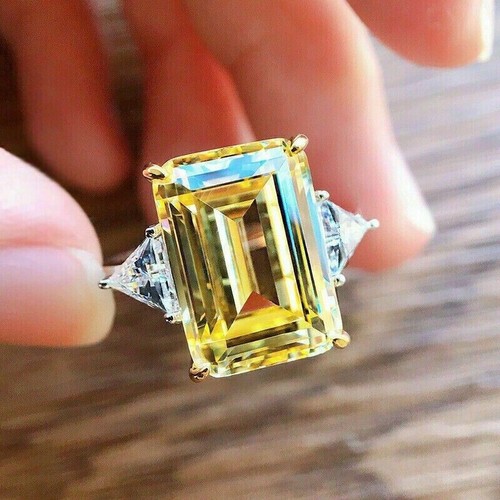 2.10 Ct Emerald Cut Simulated Citrine Three-Stone Ring 14K White Gold ...