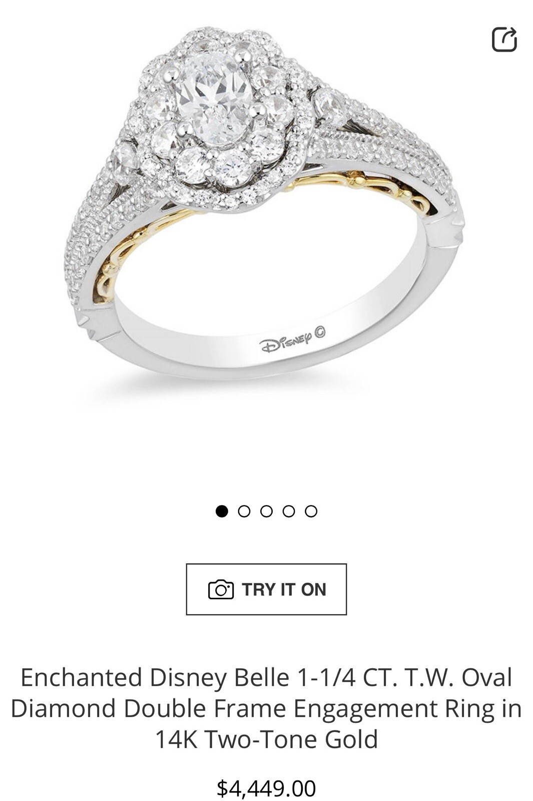 Enchanted Disney Belle Diamond Double Frame Engegment Ring 14k Two Tone ...