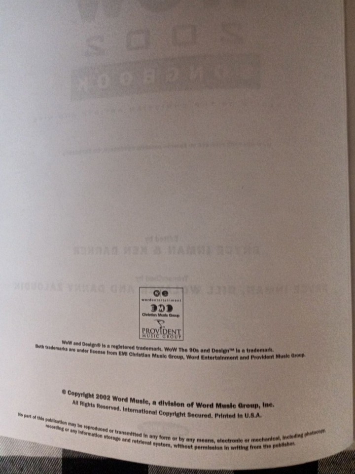 Wow hits Wow Songbook Word Music Medium Voice Range 2002 Piano Vocal ...