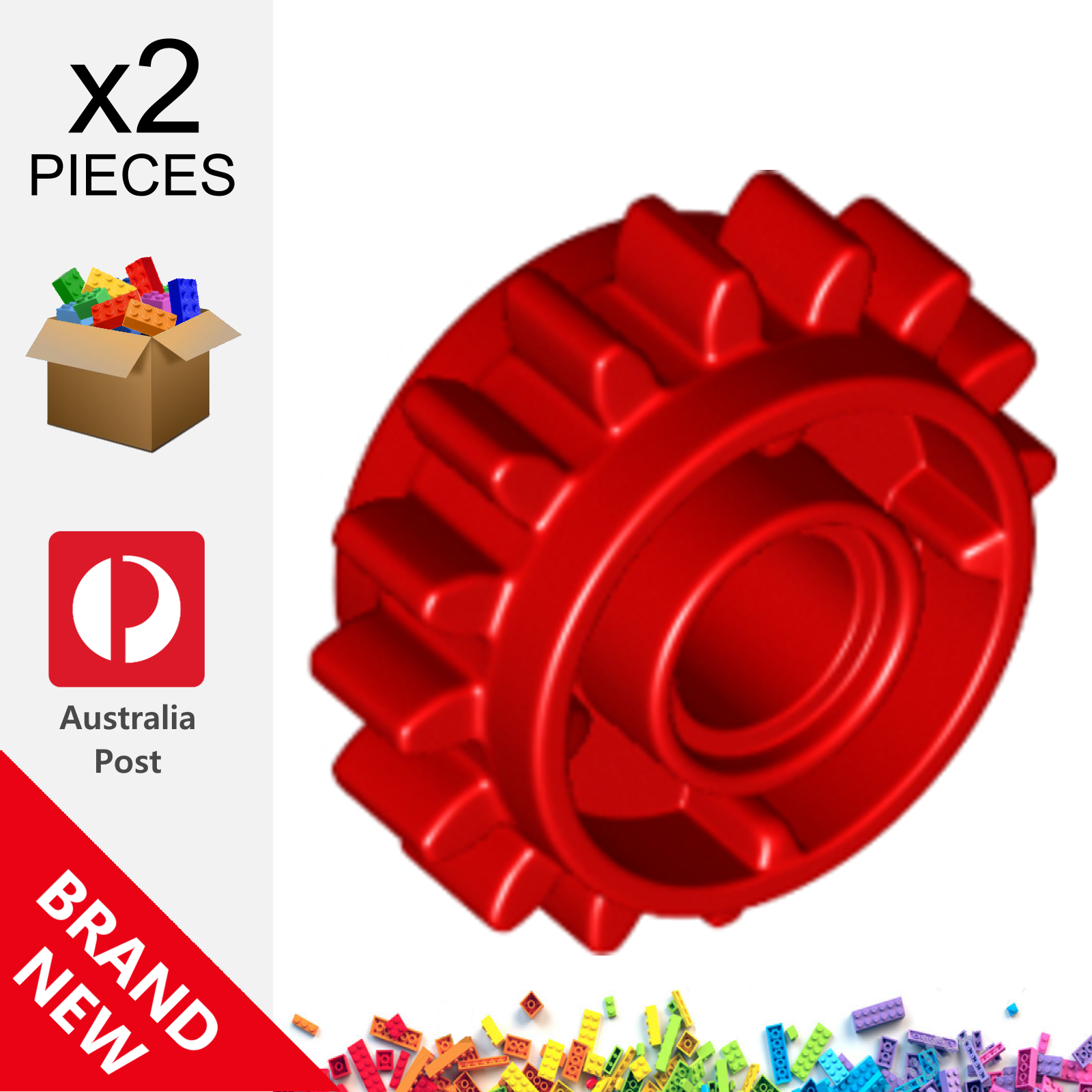 2x Genuine LEGO™ Red Technic Gear 16 Tooth with Clutch 18946 6100930 ...