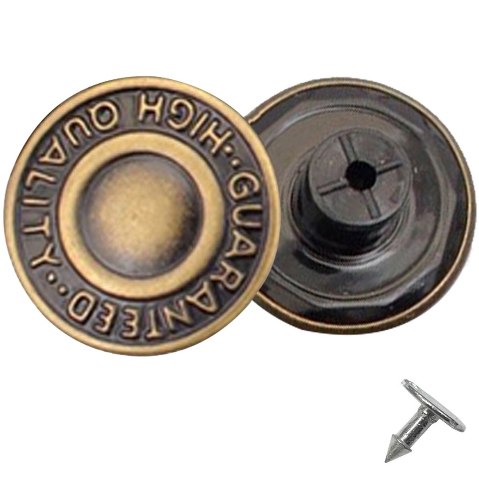 17mm Light Bronze Jean Buttons Nails Brass Plastic Rivet Tack for Denim ...