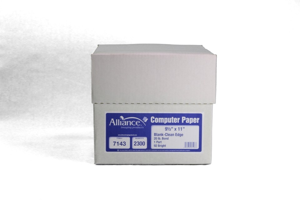 Alliance Continuous Computer Paper 9-1/2x11" Blank Clean Edge 1-Pt 20lb ...