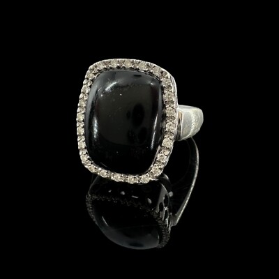 14k onyx & diamond white gold fingermate shank cocktail ring sz 7 11.3 ...