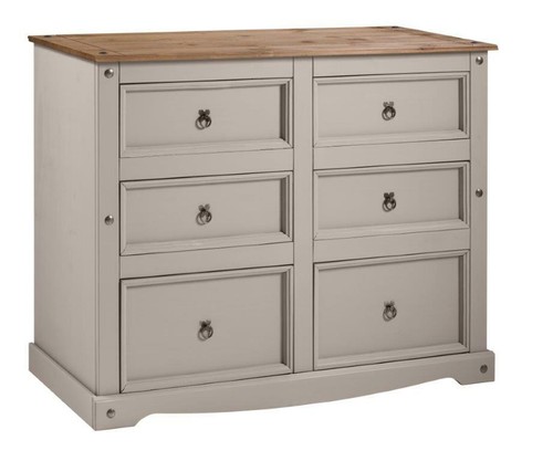 Corona Chest of Drawers Grey Wax 6 Drawer Wide Sideboard by Mercers ...