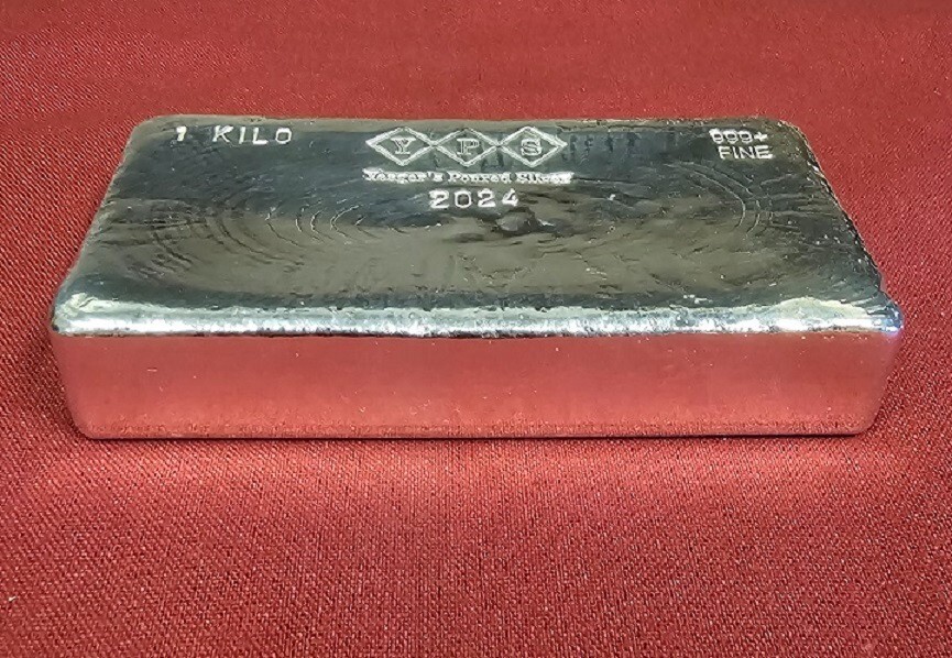 1 KILO 999 Fine Silver Hand Poured Bar by Yeager's Poured Silver yr ...