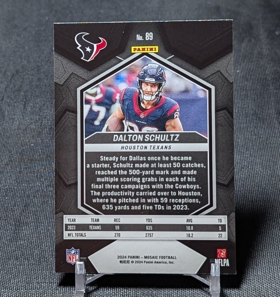 Dalton Shultz 2024 Panini Mosaic Football Card Base Set #89 Houston ...